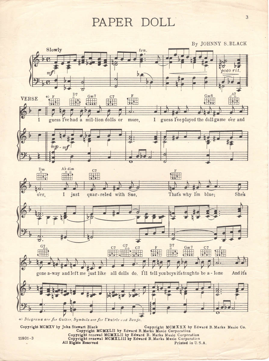 Paper Doll Frank Sinatra Lyrics at John Gemmill blog